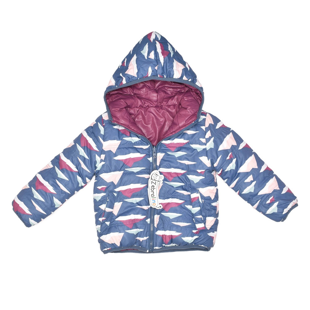 Geaca primavara/toamna copii, cu model geometric, albastru, roz, 110 (4 ...