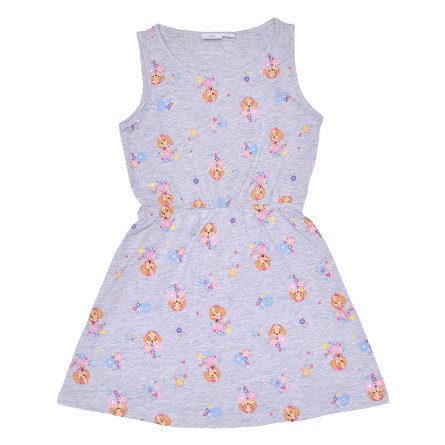 Rochie fete gri cu imprimeu floral și personaje animate, 116 (5-6 ani ...