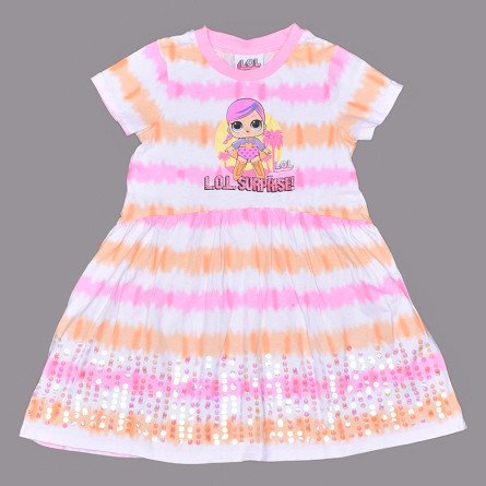 Rochie fete LOL Surprise, paiete, dungi, roz, portocaliu, 110 (4-5 ani ...