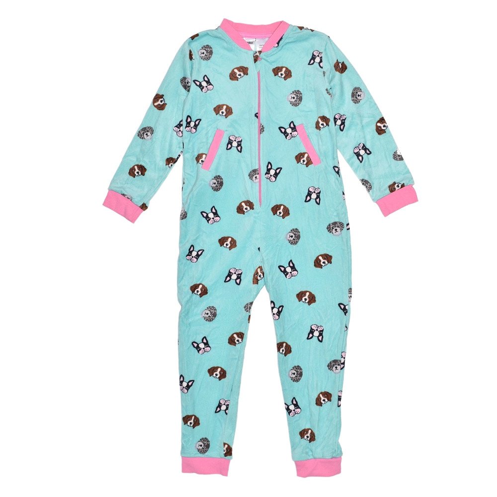 Pijama-salopetă fete cu imprimeu căței și detalii roz, 110 (4-5 ani) Anko