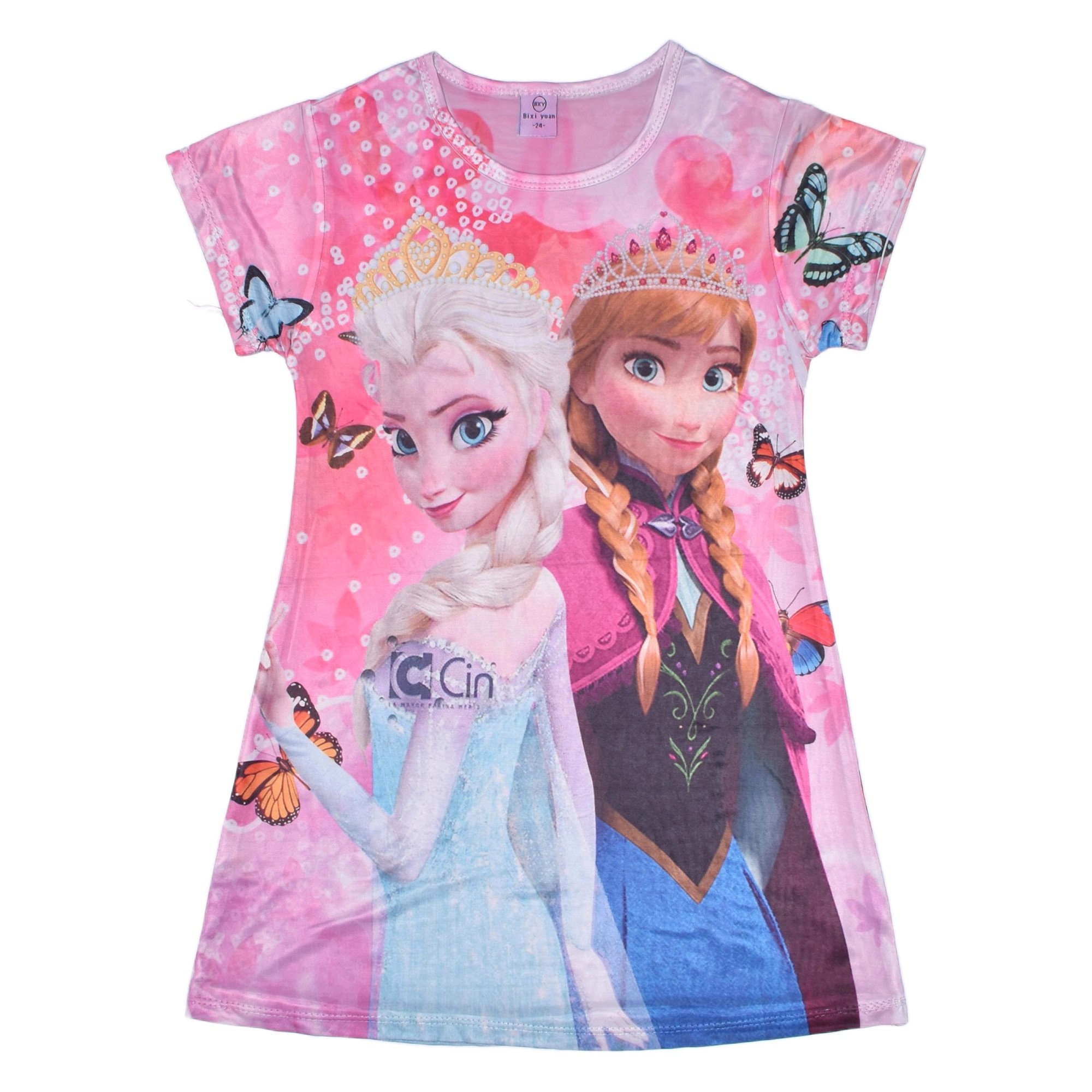 Rochie fete cu imprimeu Elsa și Anna și fluturi, 110 (4-5 ani) Disney ...