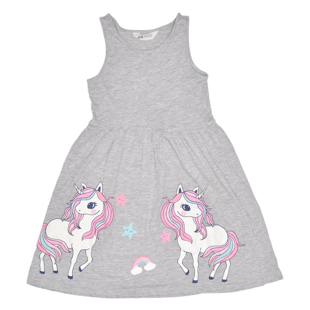 Rochie fete gri cu unicorni, stele și curcubeu, 122 (6-7 ani) H&M