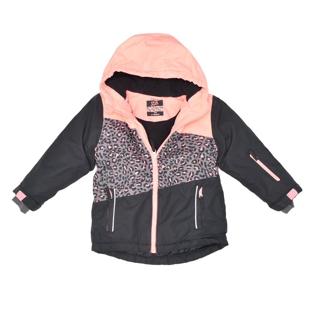 Geacă fete cu glugă animal print roz negru, 110 (4-5 ani) Kiki&Koko