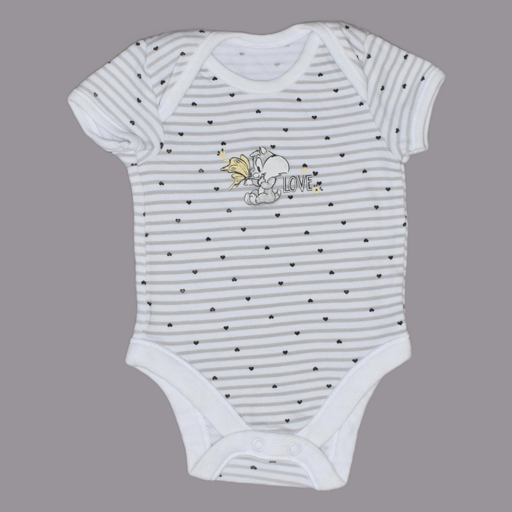 Body alb cu dungi și inimioare pentru copii, 56 (nou născut) Looney Tunes
