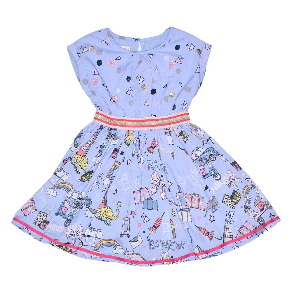 Rochie fete albastru deschis cu imprimeu dinozaur și curcubeu, 98 (2-3 ...