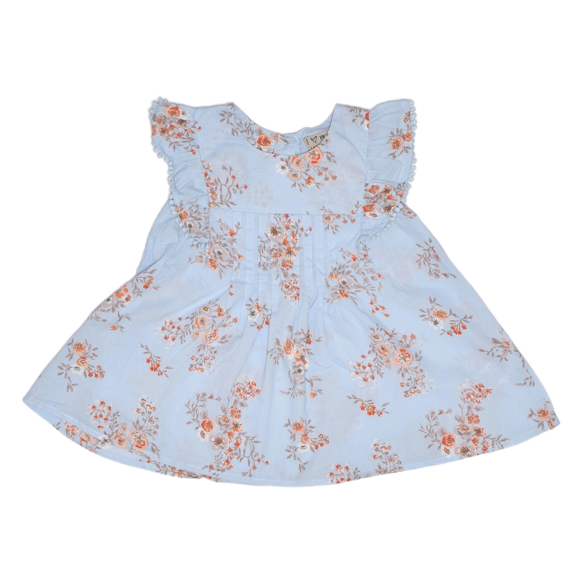 Rochie din bumbac fete albastru deschis cu imprimeu floral și volane ...