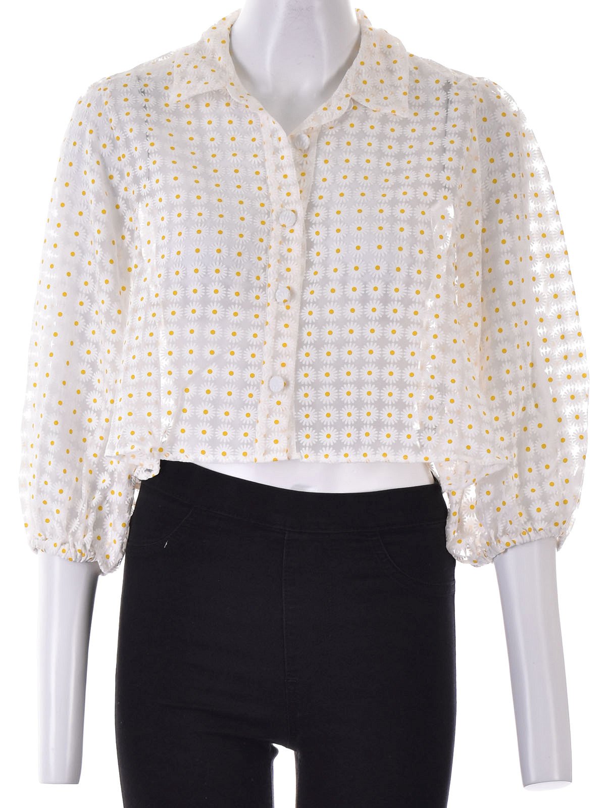 Cămașă florală cu margarete, cropped, S, Haine pentru Femei Zara